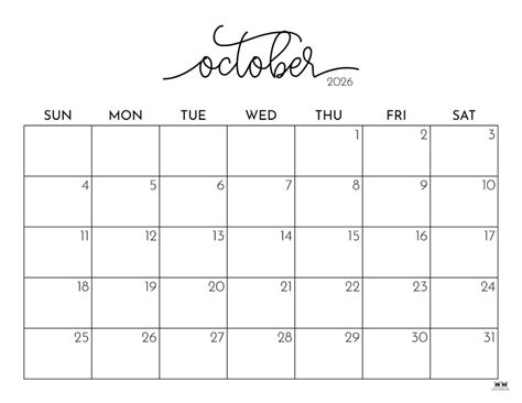 Free October 2026 Calendar Printable Calendar With Holidays 2026