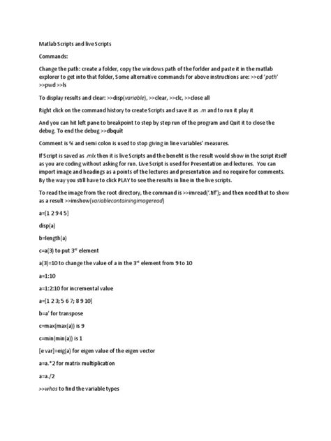 Matlab Scripts Live Scripts And Image Processing Pdf Matlab Deep
