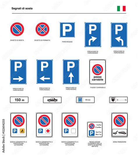 Italian Road Parking Signs Vector File Illustration Stock Vector