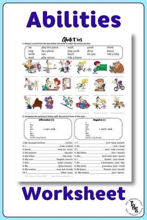Two Page Worksheet To Practice Using Can To Talk About Abilities