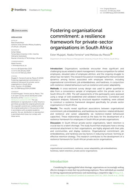 Pdf Fostering Organisational Commitment A Resilience Framework For