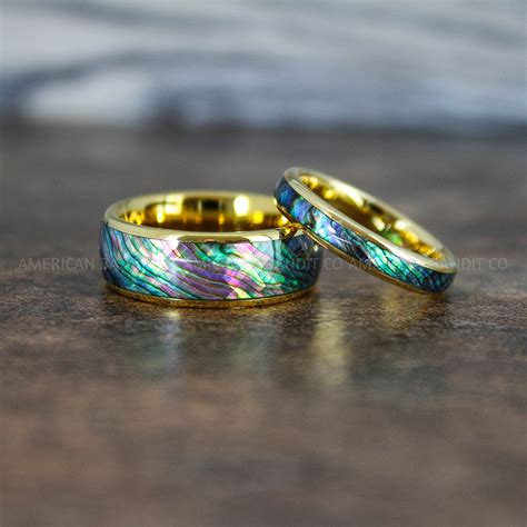 Abalone Shell Rings Abalone Shell Jewelry Abalone Shell Wedding Bands Yellow Gold Wedding