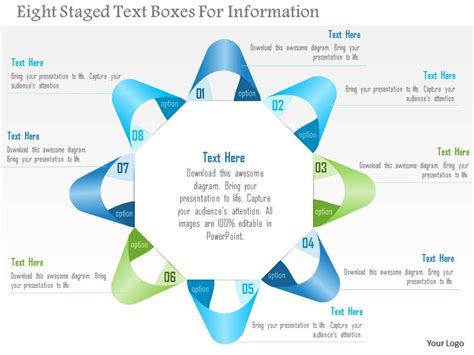 Eight Staged Text Boxes For Information Powerpoint Template PowerPoint Slide Presentation