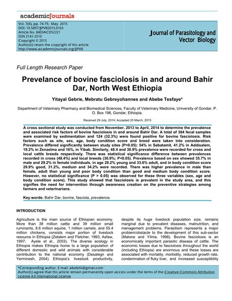 Pdf Journal Of Parasitology And Vector Biology Prevelance Of Bovine