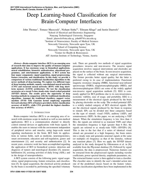 Pdf Deep Learning Based Classification For Brain Computer Interfaces