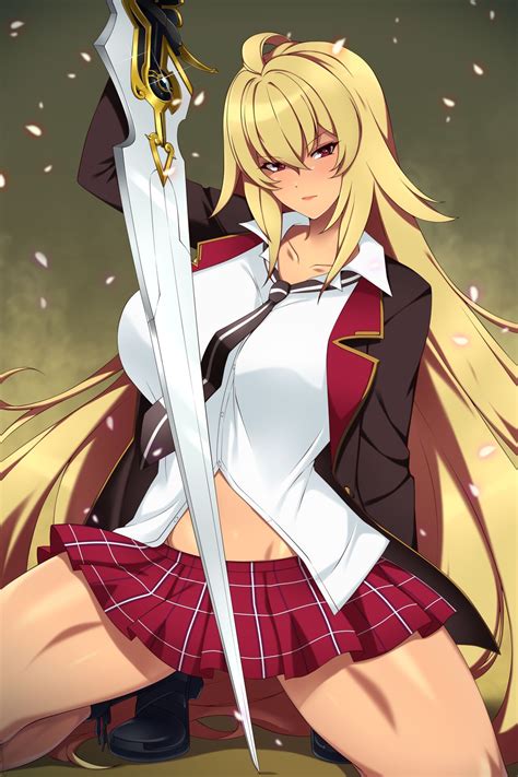 Rule 34 Blazer Blonde Hair Button Down Shirt Giant Sword Kneeling Lindaroze Long Hair