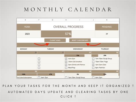 Task Tracker Excel Spreadsheet Planner Monthly Calendar Etsy