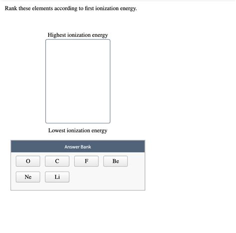 Solved Rank These Elements According To First Ionization