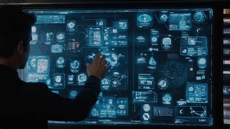 Man Interacting with Futuristic Holographic Interface | Premium AI-generated image