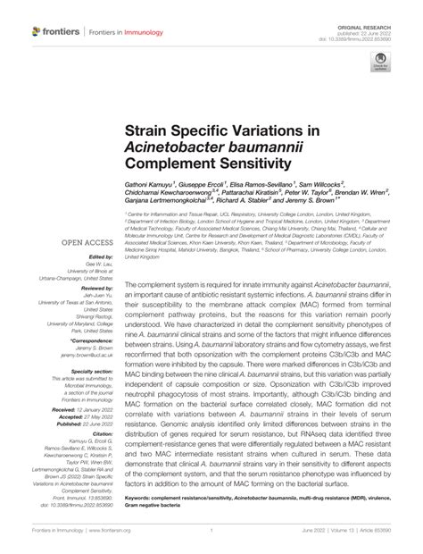 Pdf Strain Specific Variations In Acinetobacter Baumannii Complement