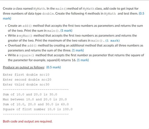 Solved Create A Class Named Mymath In The Main Method