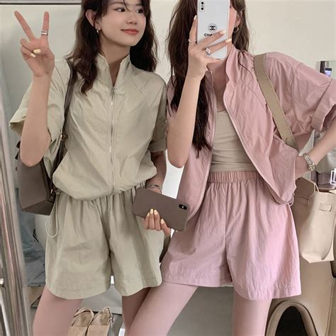 샤인글램 당일출고 반팔 스트링 바스락 크롭 바람막이 윈드브레이커 아노락 자켓 점퍼 밴딩 반바지 숏팬츠 투피스 트레이닝 추리닝