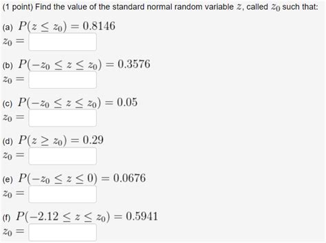 Solved Point Find The Value Of The Standard Normal Chegg
