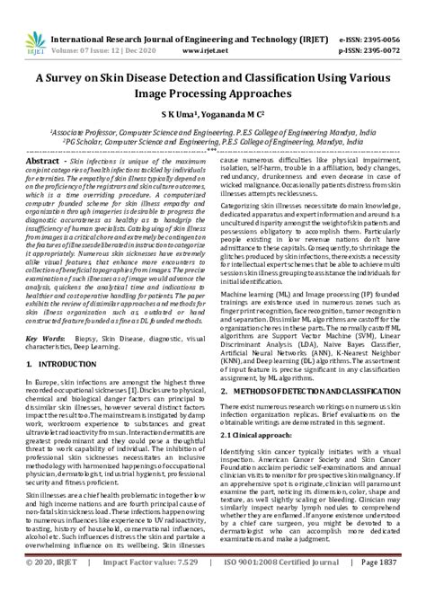 pdf irjet a survey on skin disease detection and classification