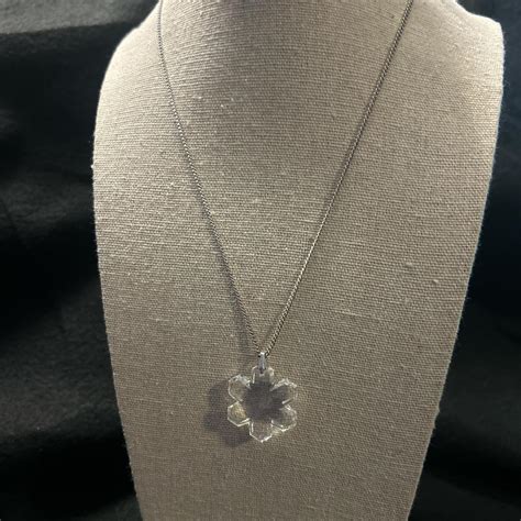 Clear Crystal Flower Pendant Necklace With A Silver Depop