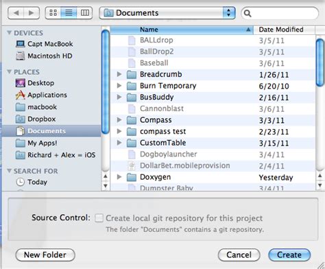 Xcode4 Xcode Not Allows Me To Create Local Git Stack Overflow