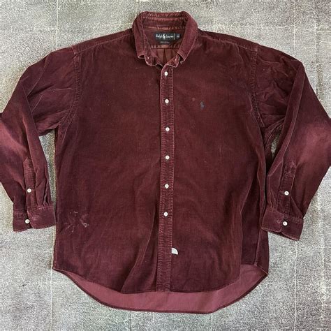 Mens Vintage 90s Polo Ralph Lauren Blake Maroon Corduroy Button Up