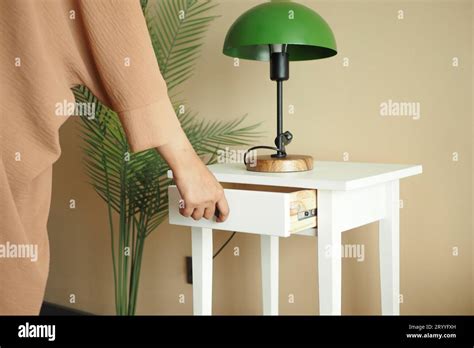 Women Hand Open Drawer Wooden In Cabinet Stock Photo Alamy