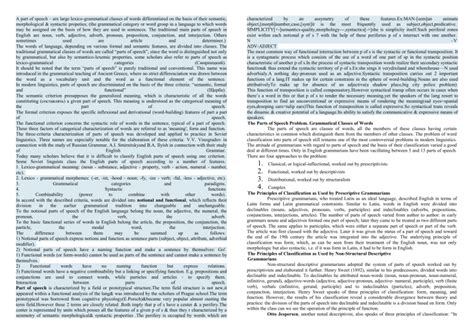 Parts Of Speech In Linguistics Classification Transposition