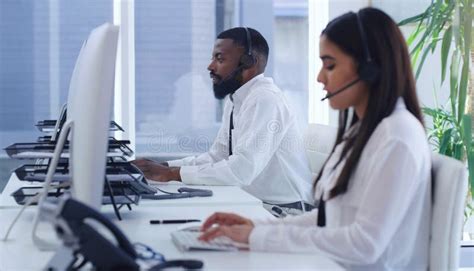 Call Center Computer And Consulting Of Business People In Office For Customer Service