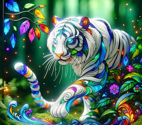 Stained Glass White Tiger Sublimation Design For 20oz Tumblers Digital