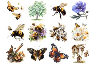 Butterflies And Bees Clipart Graphic By Markicha Art · Creative Fabrica