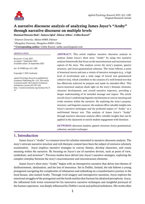 Pdf A Narrative Discourse Analysis Of Analyzing James Joyces Araby