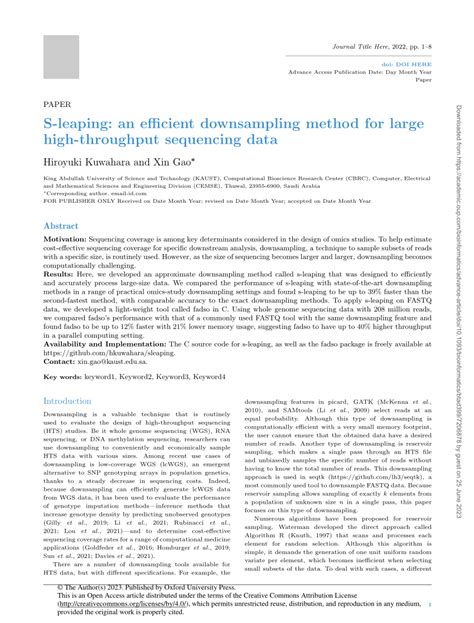 Pdf S Leaping An Efficient Downsampling Method For Large High Throughput Sequencing Data