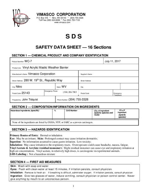 Fillable Online Fillable Online S D S Safety Data Sheet 16 Sections Fax