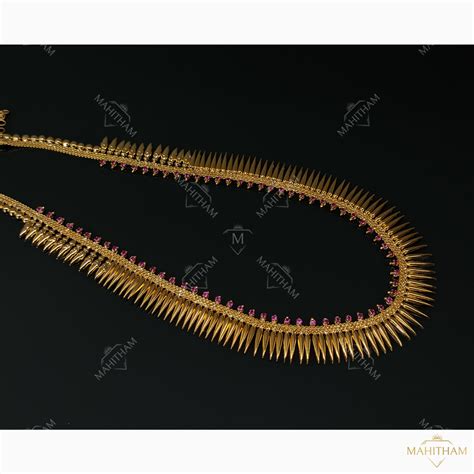 Traditional One Gram Gold Gopi Mullamottu Chain With Ruby Red Stones Mg