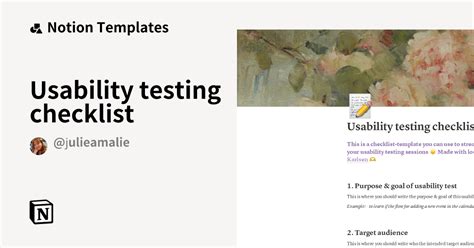 Usability Testing Checklist Template By Julie Amalies Ux Toolkit