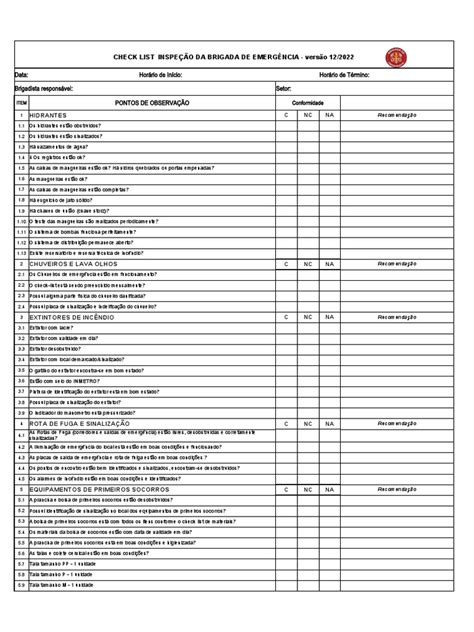 Check List Brigada Modelo Pdf