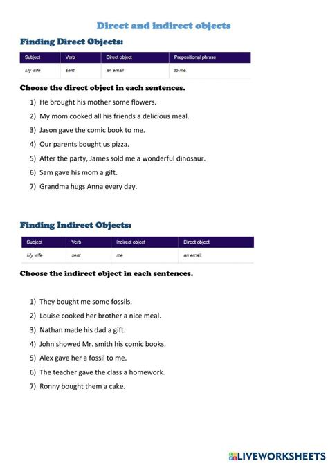 Direct Object Indirect Object Worksheet Direct Indirect Object Direct Object Indirect Object Worksheet Direct Indirect Object