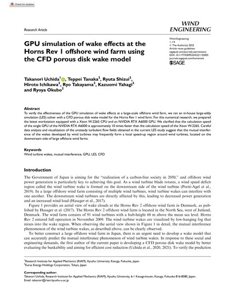 PDF GPU Simulation Of Wake Effects At The Horns Rev Offshore Wind Farm Using The CFD Porous