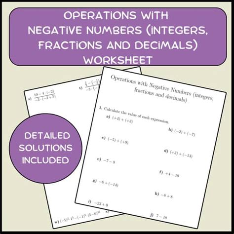 Operations With Negative Numbers Integers Fractions And Decimals