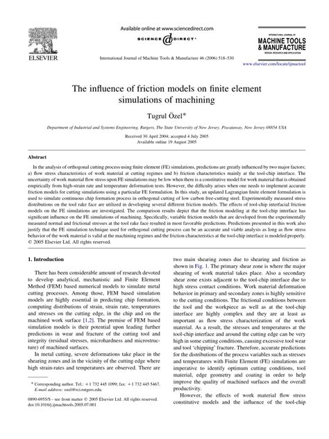 Pdf Investigations On The Effects Of Friction Modeling In Finite Element Simulation Of Machining