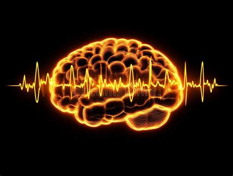 Radiant Orange Glowing Brain Surrounded By Eeg Waveforms Symbolizing