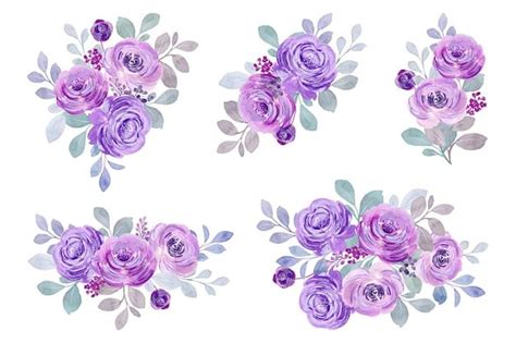 Premium Vector Watercolor Purple Roses Bouquet Collection Rosas