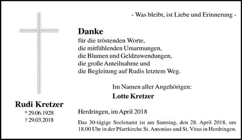 Traueranzeigen Von Rudi Kretzer Trauer In Nrw De