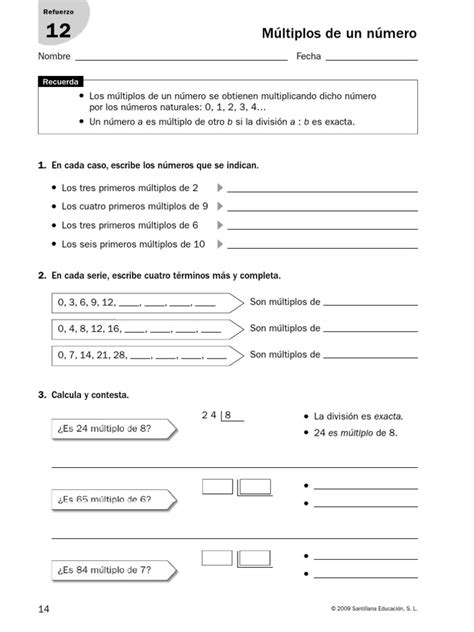 Ejercicios De Repaso Tema 2 Múltiplos Y Divisores Pdf División