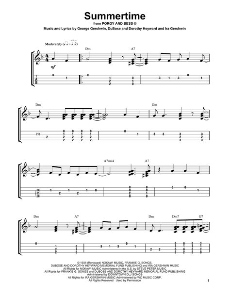 George Gershwin And Ira Gershwin Summertime From Porgy And Bess Sheet