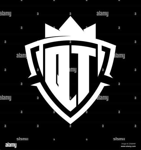 QT Letter Bold Monogram With Triangle Curve Shield Shape With Crown White And Black Background