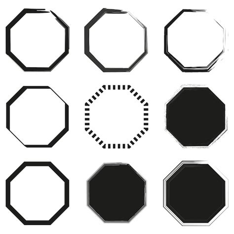 Premium Vector Octagon Frame Set Various Black Outlines Hand Drawn