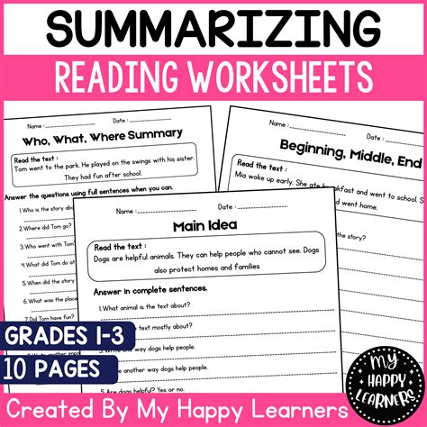 Summarizing Worksheets Summarizing Practice Passages For 1st 2nd 3rd