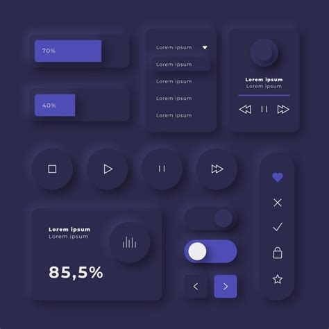 Premium Vector Neomorphic Ui Kit Black Neomorphism Style Design Elements