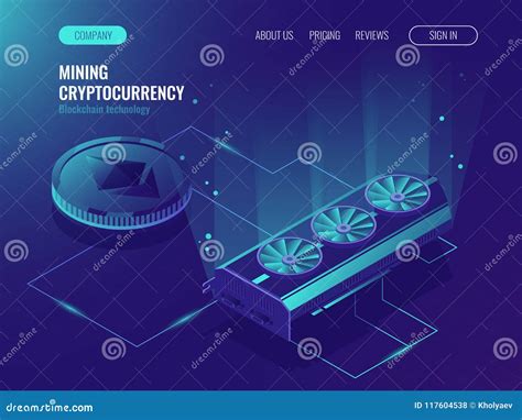 Ethereum Blockchain Isometric Big Data Processing Server Room Rack Crypto Currency Mining