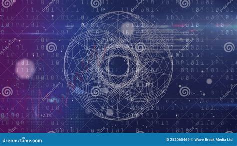 animation of digital screen with binary code and geometric shapes stock