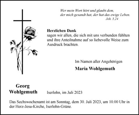 Traueranzeigen Von Georg Wohlgemuth Trauer In Nrw De