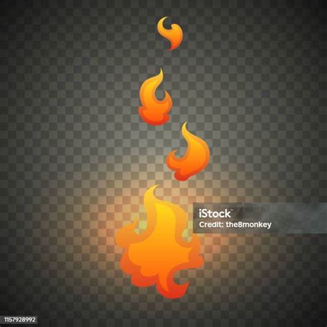 투명 한 배경에 격리 된 현실적인 화재 불꽃 디자인과 장식을위한 스파크와 특별한 굽기 빛 효과 벡터 일러스트레이션 일러스트레이션에 대한 스톡 벡터 아트 및 기타 이미지