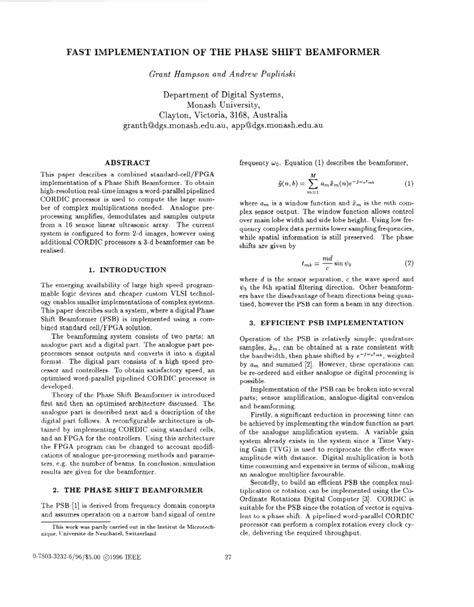 Pdf Fast Implementation Of The Phase Shift Beamformer